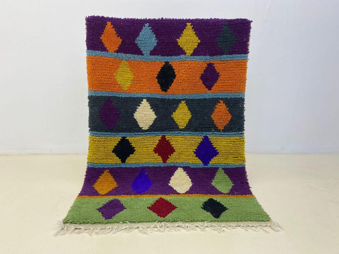 Boho Wool Rug: Moroccan Shaggy Plush, Geometric Pattern 8x10 - Etsy