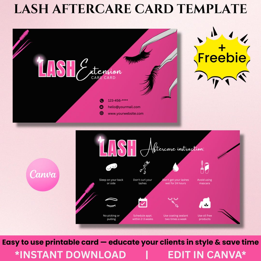 Lash Extension Aftercare Card Template: Canva Editable, Printable Guide ...