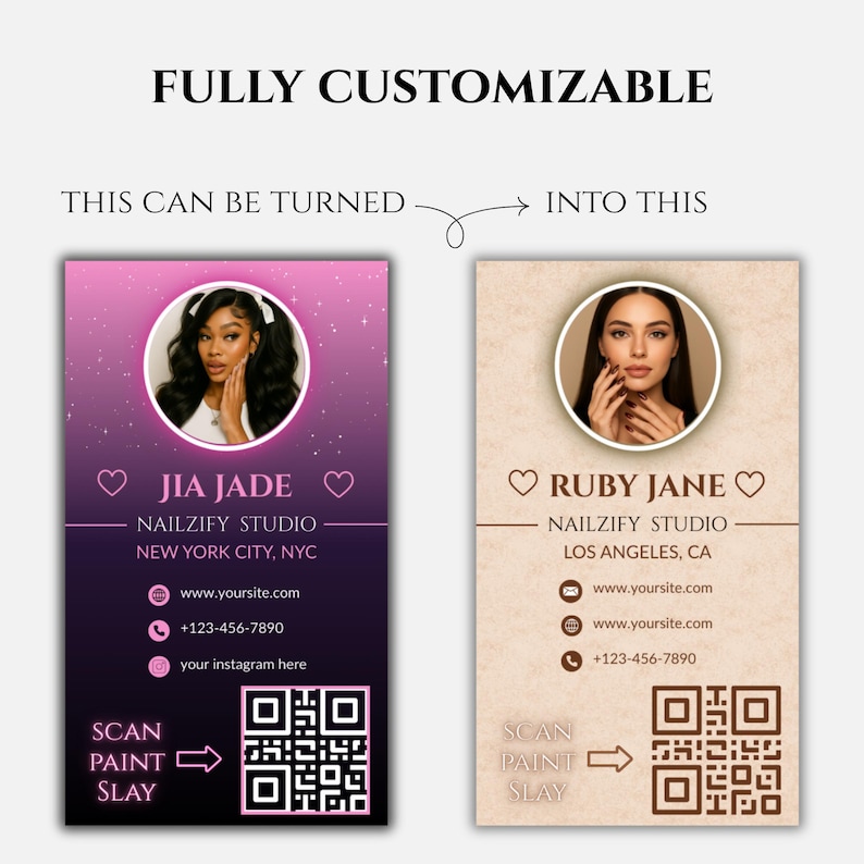Nails Business Card | Nail Tech Instagram QR Code Card | Editable Canva ...