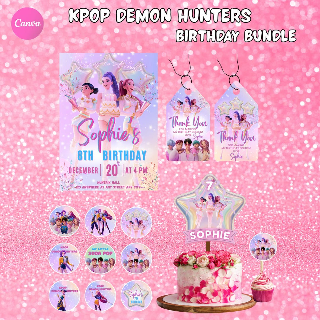 EDITABLE KPOP Birthday Invitation Bundle, KPOP Demon Hunters Invitation ...