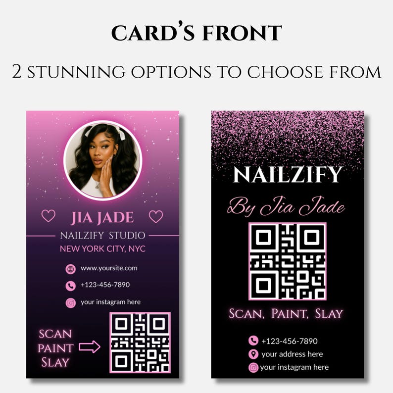 Nails Business Card | Nail Tech Instagram QR Code Card | Editable Canva ...