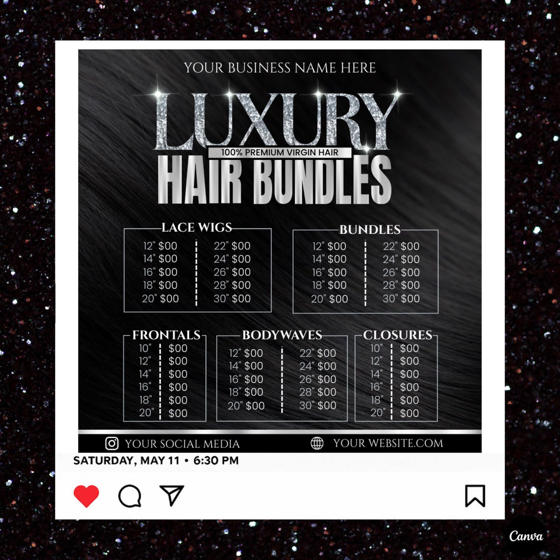 Hair Bundles Pricelist Template, Hair Sales Flyer, Wig Pricelist ...