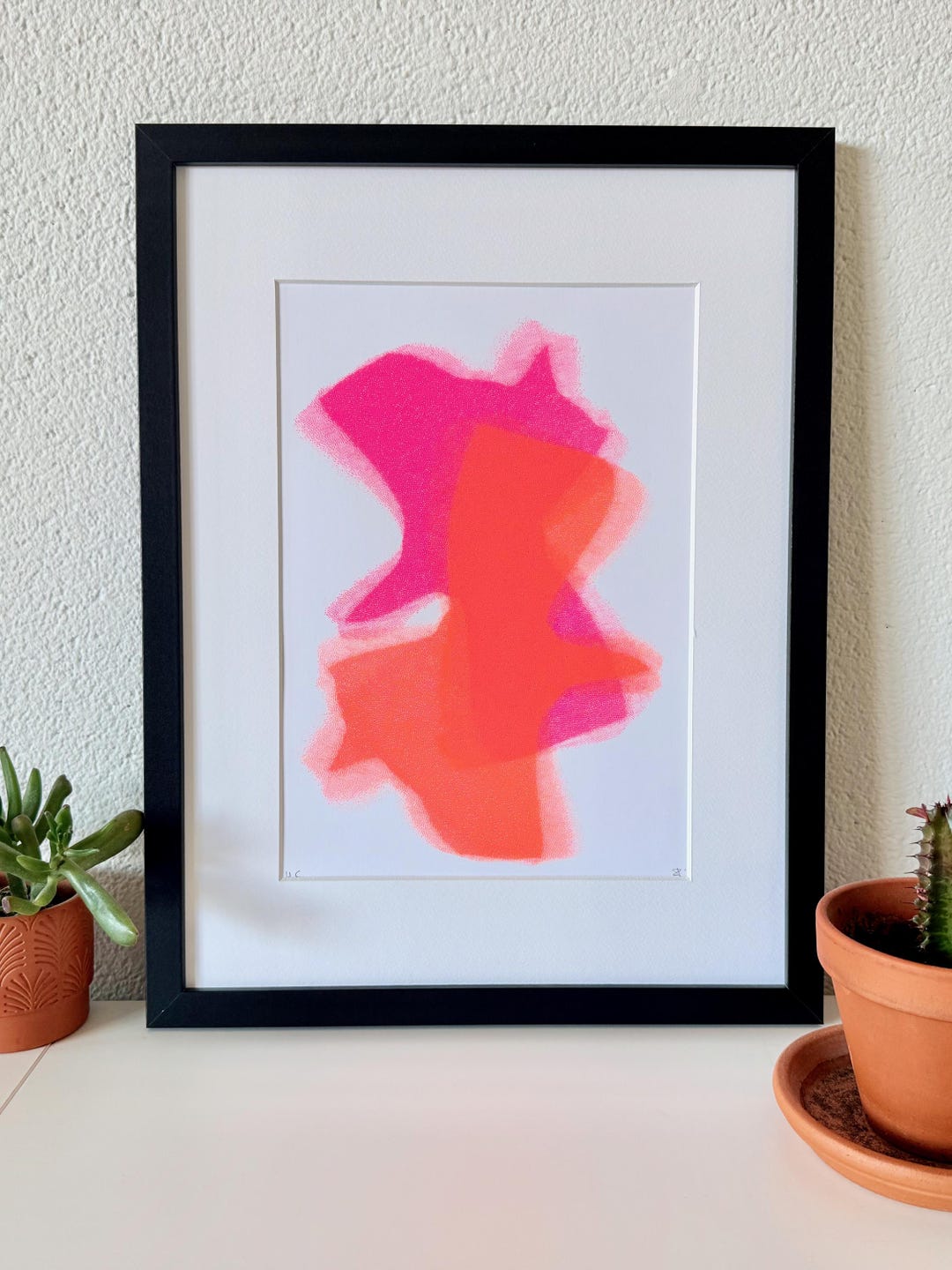 Fluorescent Pink & Orange Screen Print: Dithering Digital Art, A4 ...