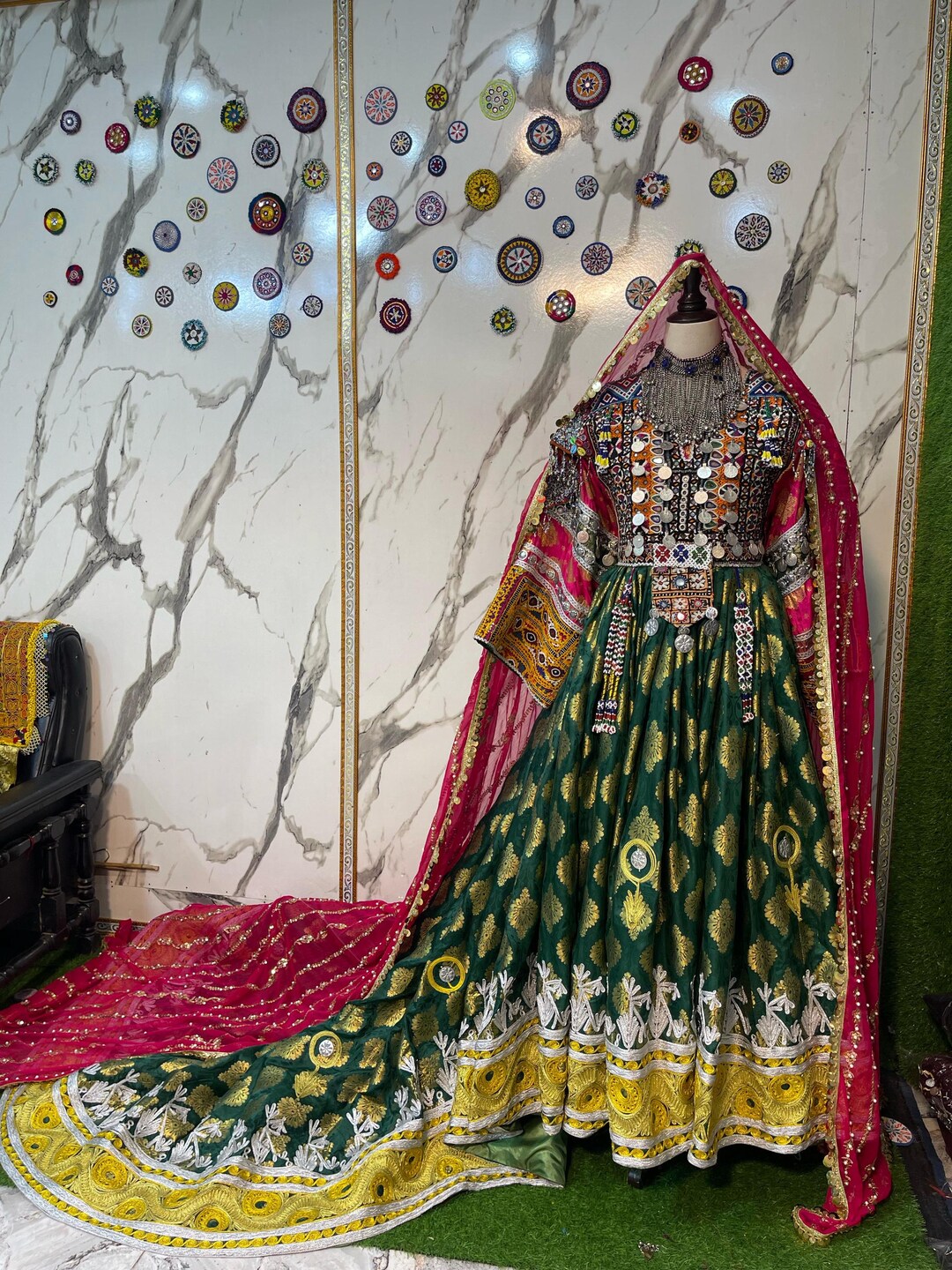 Green Long Tail Afghnai Nikkah Dress for Bride.kochi Wedding Dress for ...