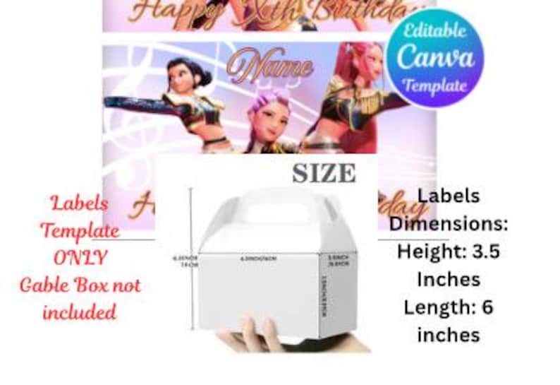 Huntrix Kpop Demon Hunters Gable Box Labels/treat Box Labels Template ...