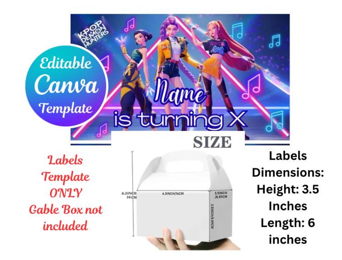 K-pop Demon Hunters/huntrix Gable Box Labels/treat Box Labels Template ...
