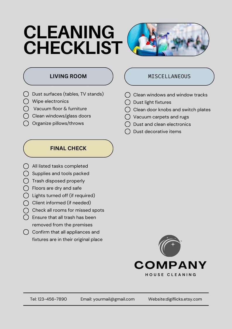 Weekly Cleaning Checklist | Printable Home and Office Cleaning Planner ...