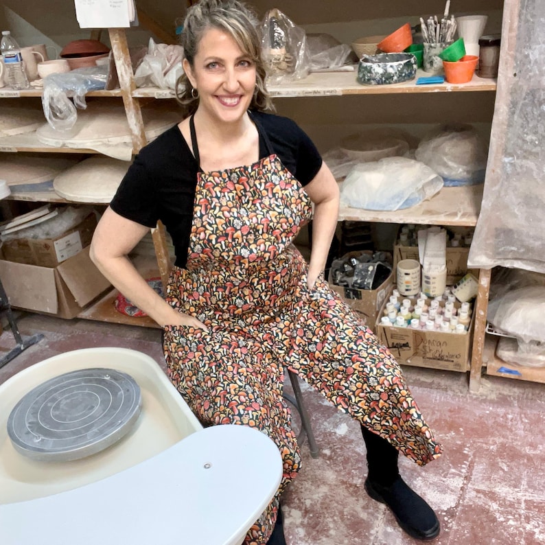 Pottery Apron, Mushroom Print - Full Coverage, Split Leg, 2 Pockets ...