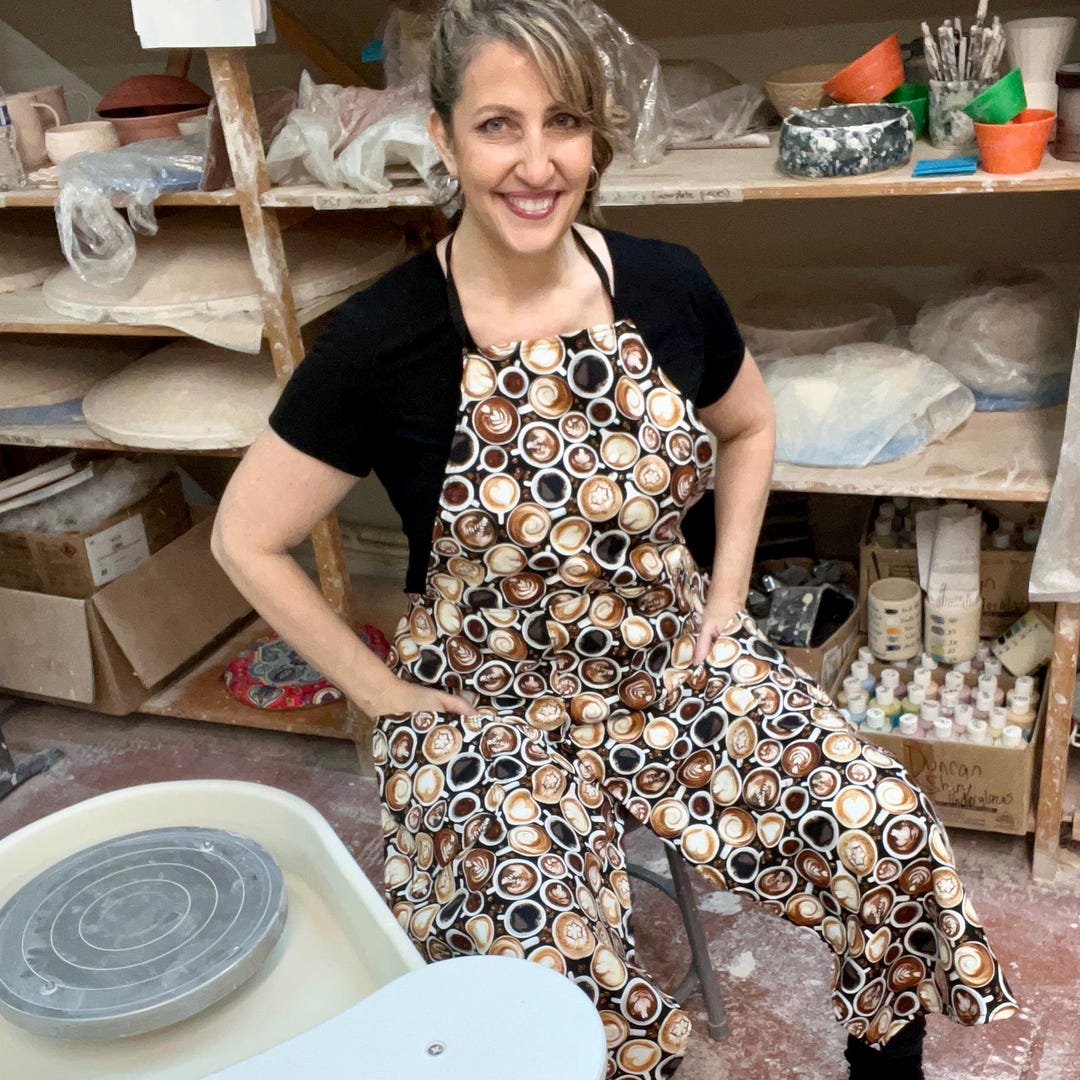 Pottery Apron, Cappuccino Print - Full Coverage, Split Leg, 2 Pockets ...
