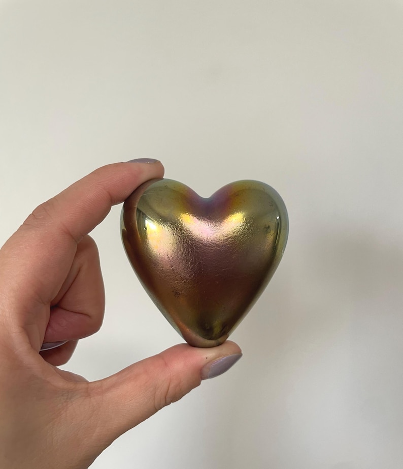 Vintage Robert Held Art Glass Heart Paperweight, Gold Iridescent Signed ...