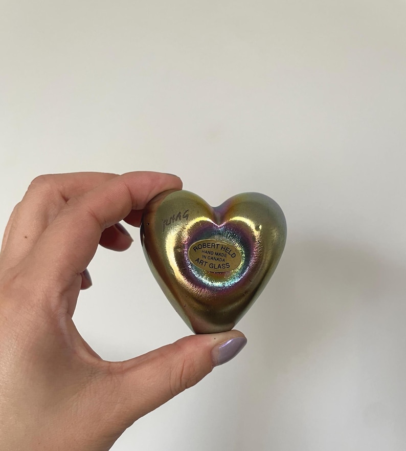 Vintage Robert Held Art Glass Heart Paperweight, Gold Iridescent Signed ...