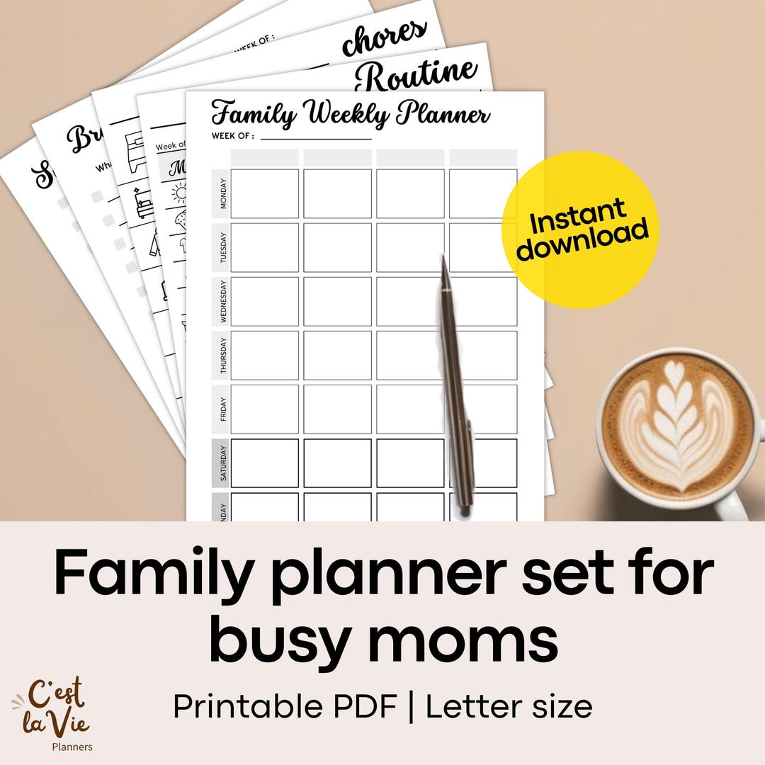 Family Planner Daily Kid Printable Routine Set Household Organizer ...