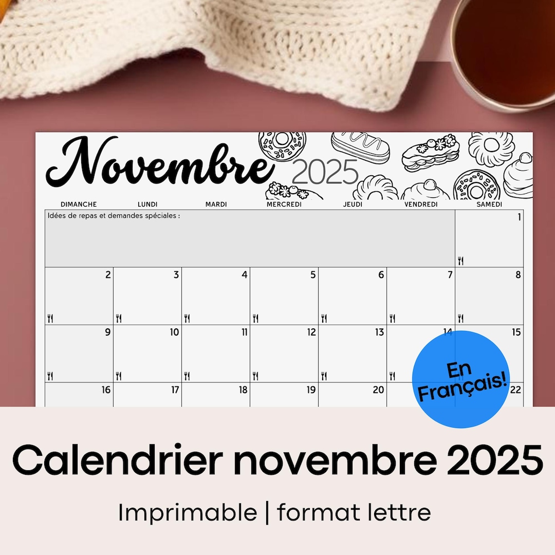 Calendrier Novembre 2025 En Français Imprimable Planification Et ...
