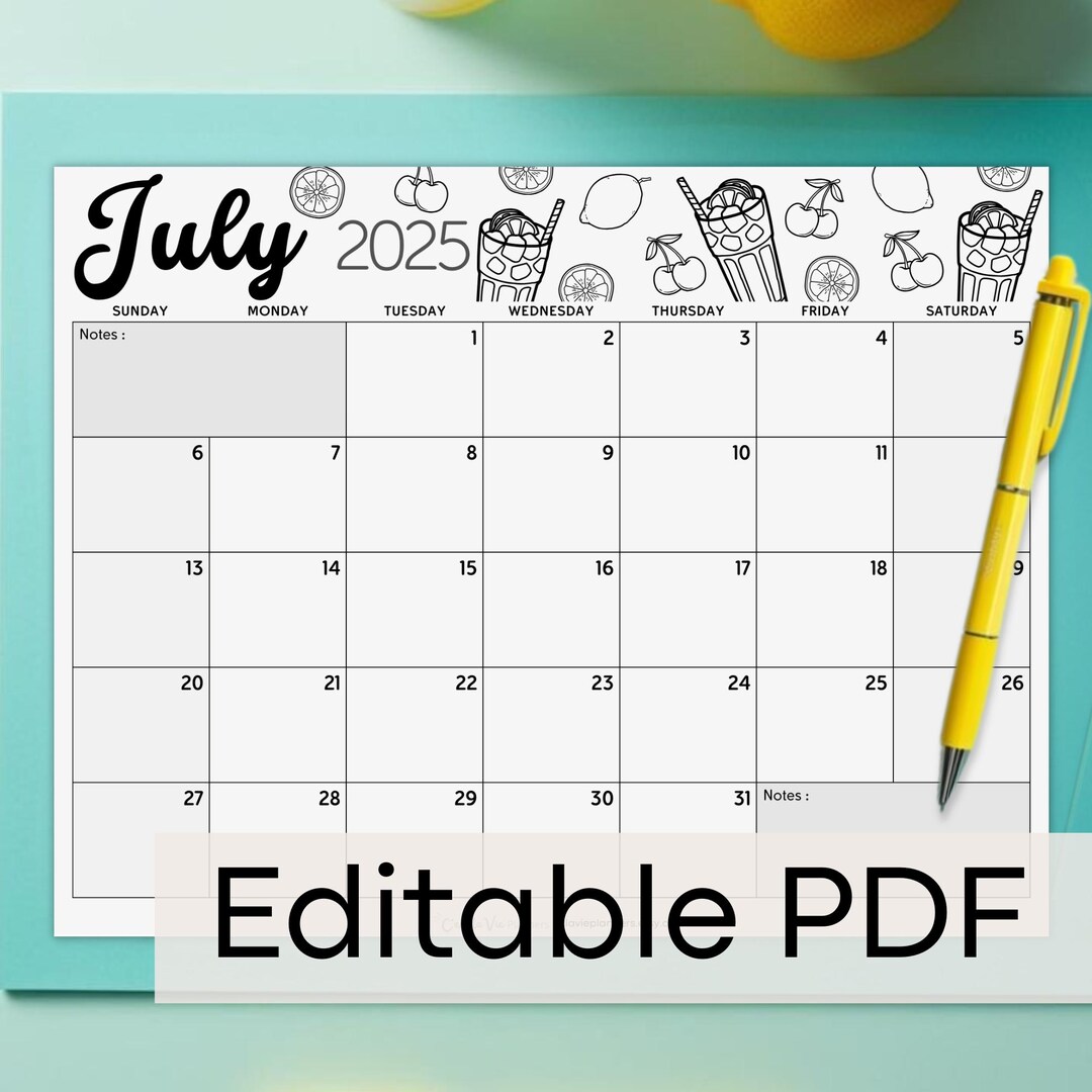 July 2025 Editable Calendar Family Planner Printable PDF Letter Size ...