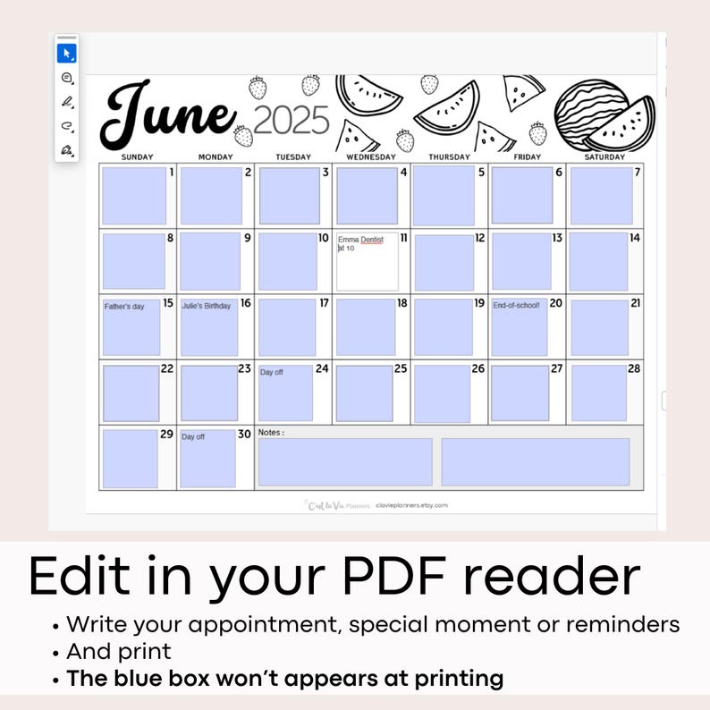 June 2025 Coloring Calendar: Editable Family Planner (letter Size PDF ...