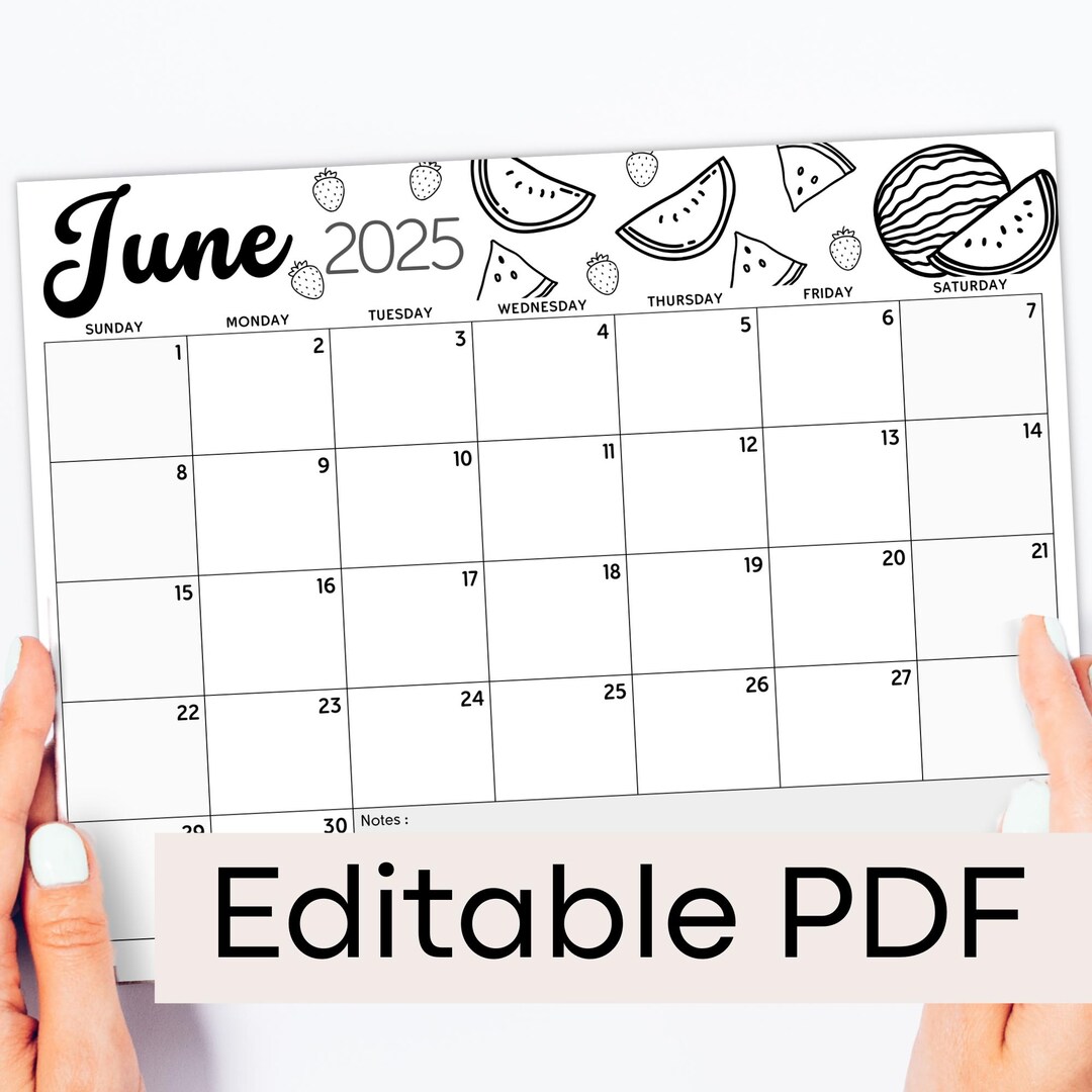 June 2025 Coloring Calendar: Editable Family Planner (letter Size PDF ...
