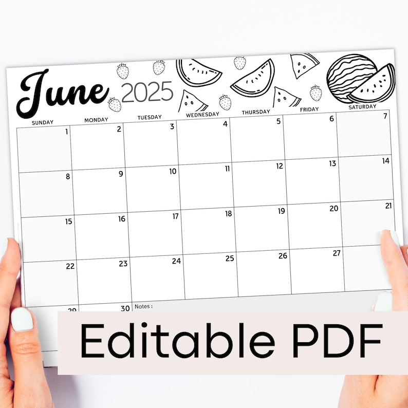 June 2025 Coloring Calendar: Editable Family Planner (letter Size PDF ...
