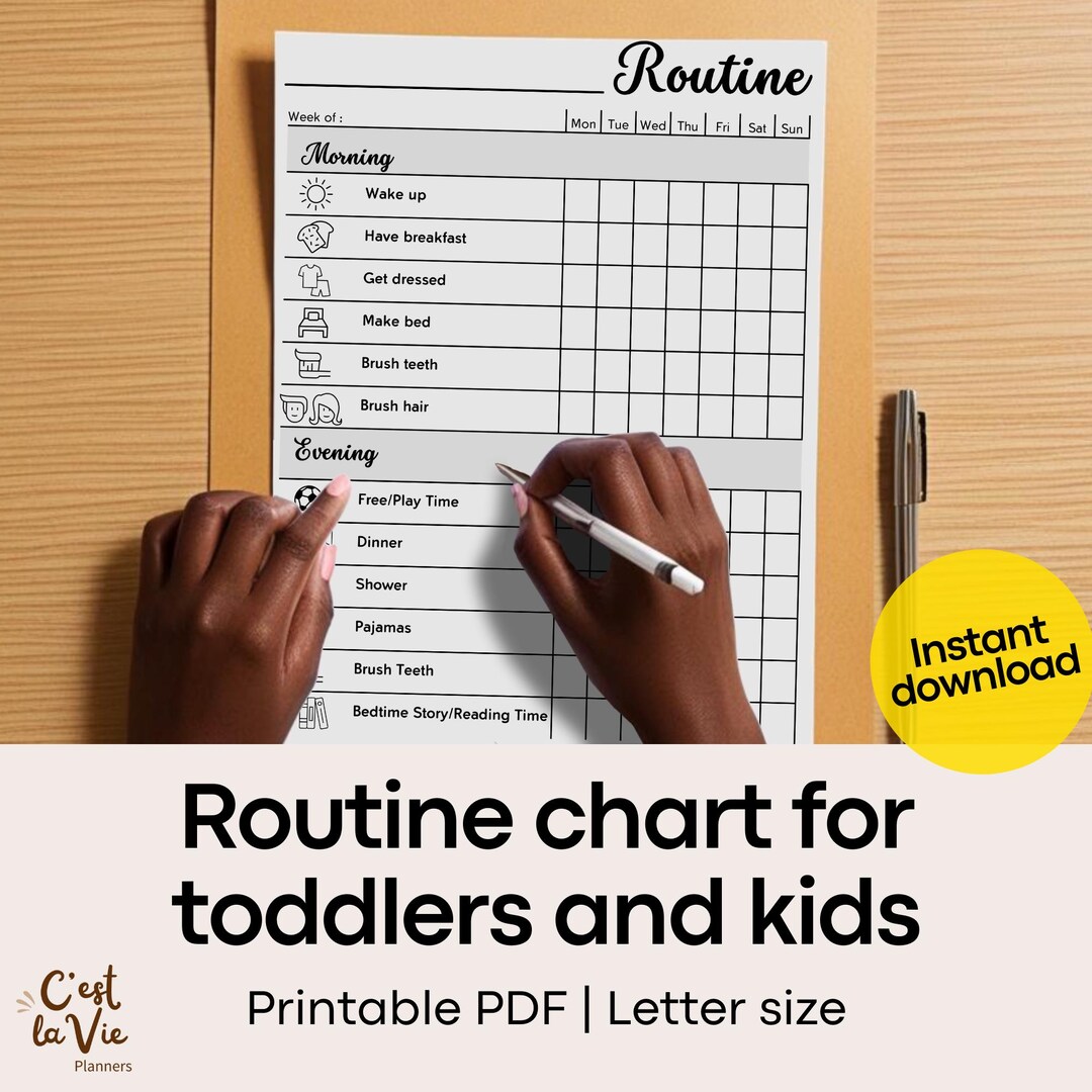 Routine Chart With Visual Checklist for Toddler and Kids Bedtime ...