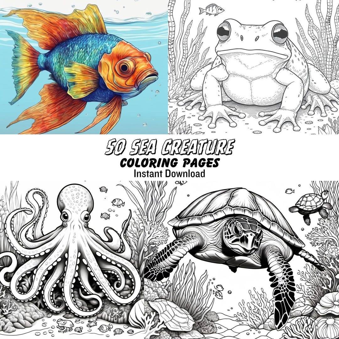50 Sea Creature Coloring Pages: Ocean Life Illustrations (printable PNG ...