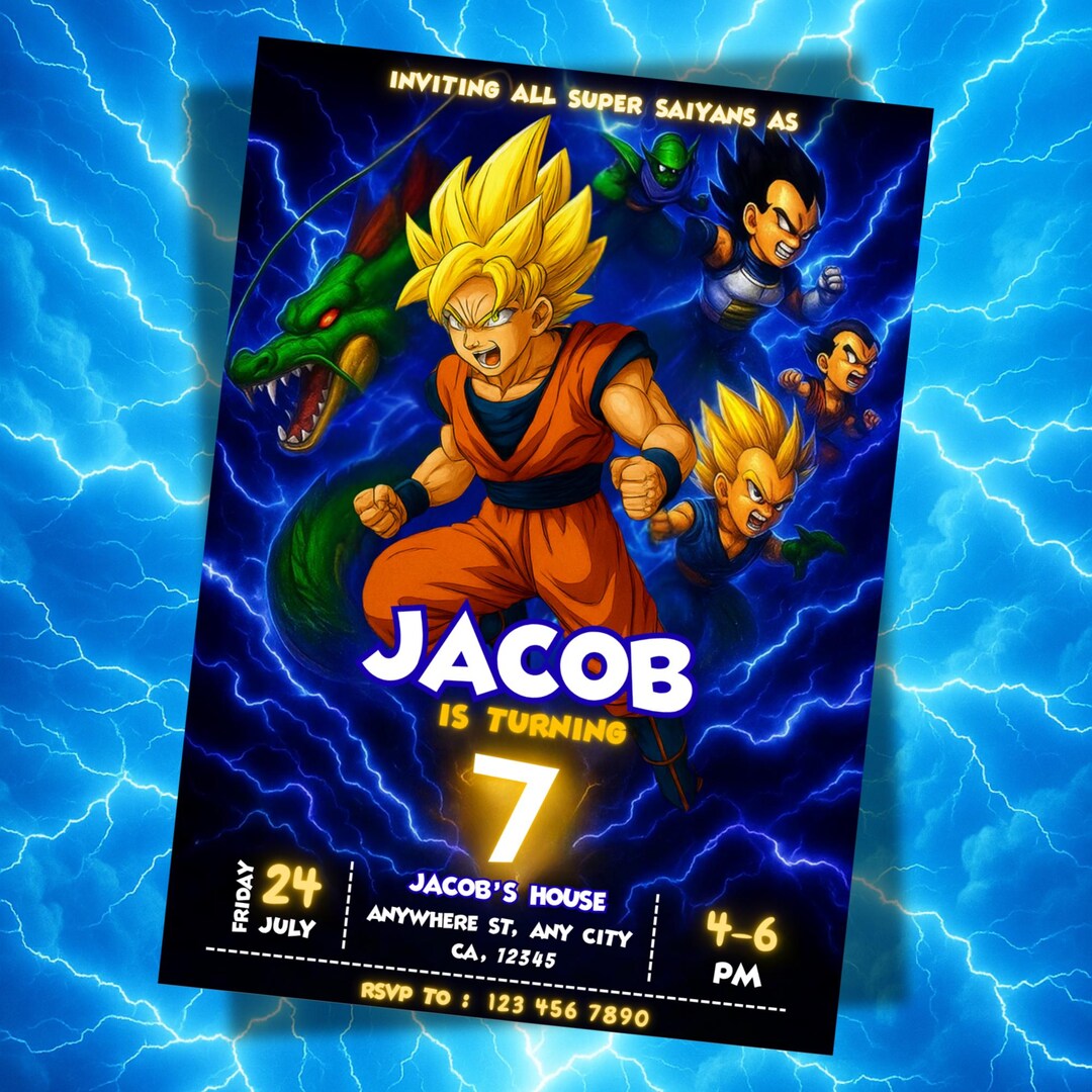Editable Dragon Ball Z Birthday Invitation, Goku Anime Party Template ...