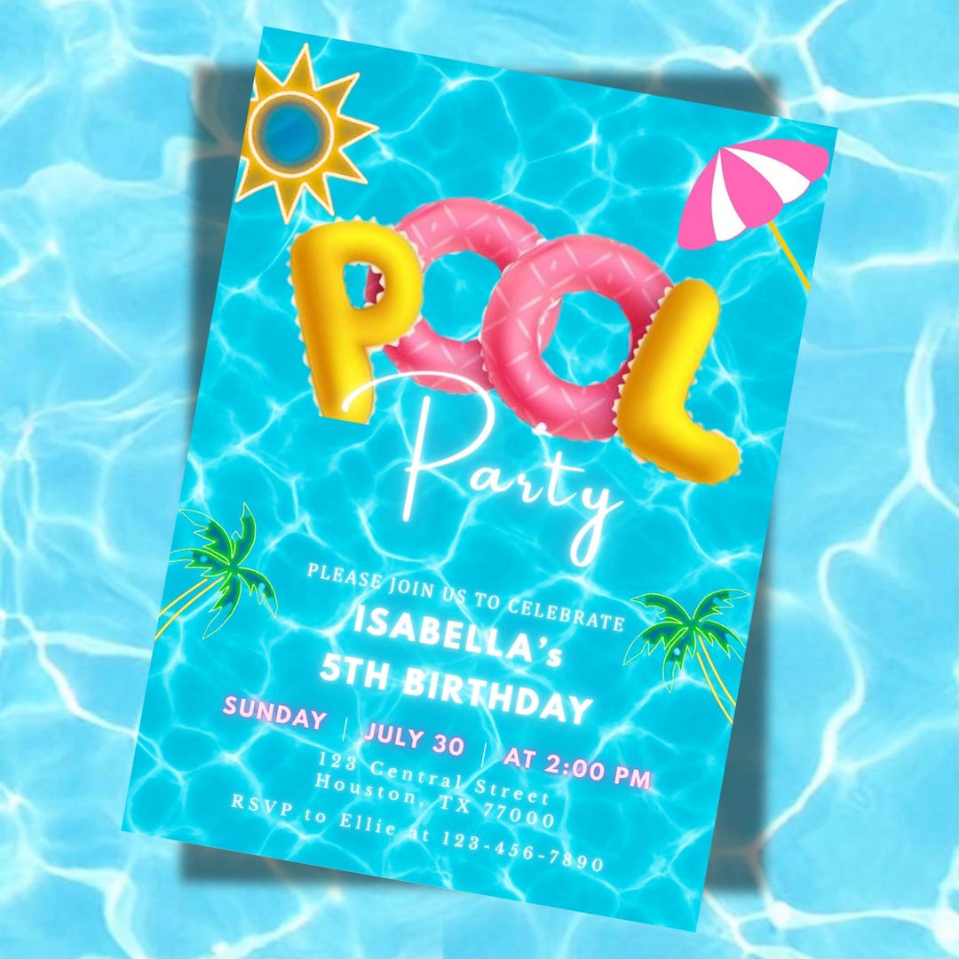 Pool Party Invitation, Pool Party Digital Invitation, Summer Party ...