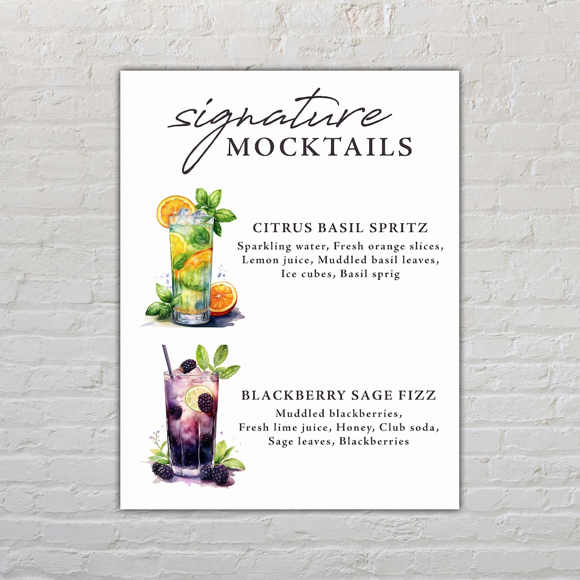 Signature Mocktail Sign – Citrus Basil Spritz and Blackberry Sage Fizz ...