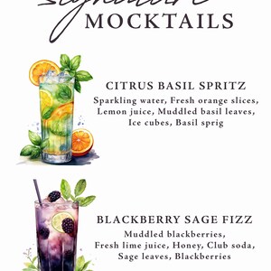 Signature Mocktail Sign – Citrus Basil Spritz and Blackberry Sage Fizz ...