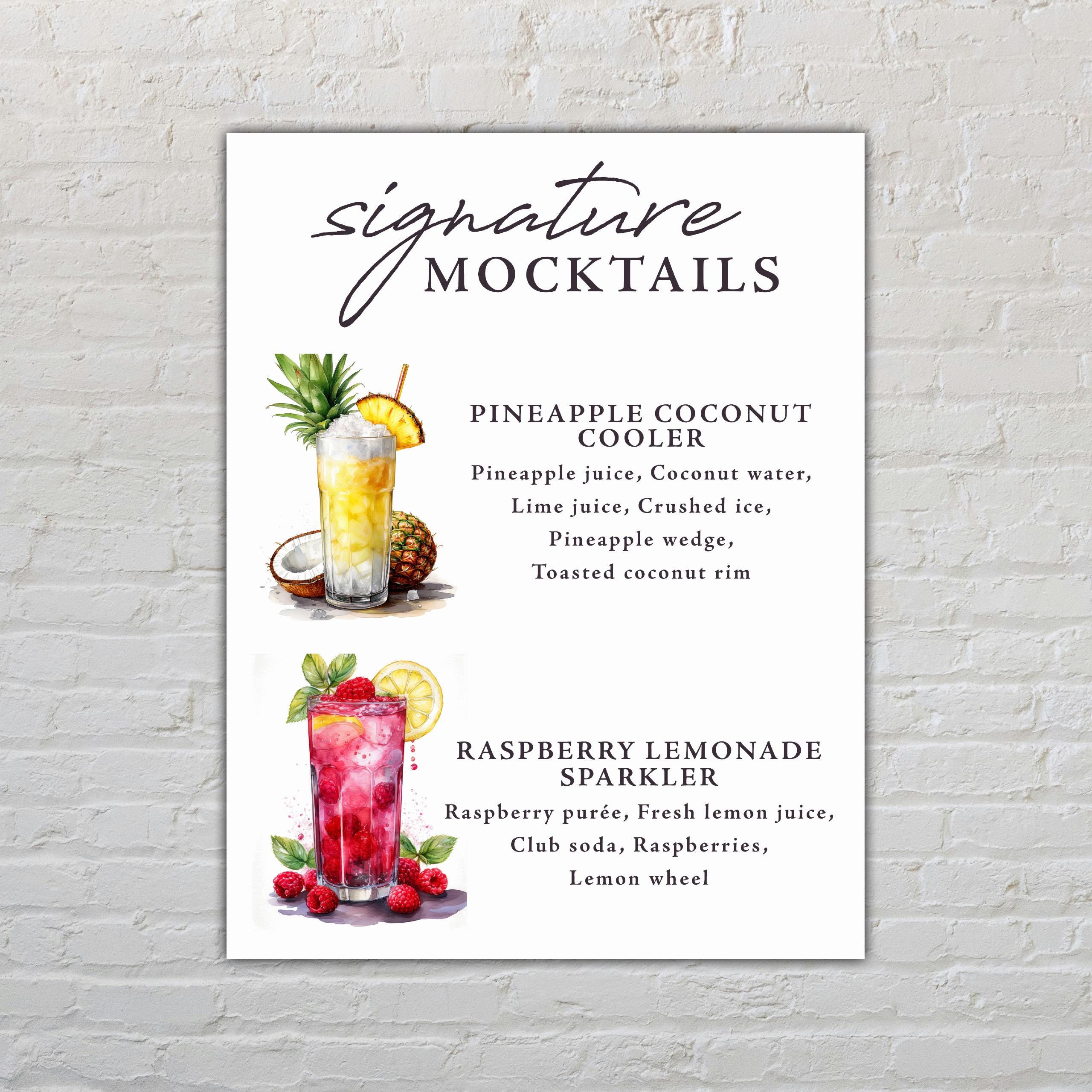 Signature Mocktail Bar Sign – Pineapple Coconut Cooler & Raspberry ...