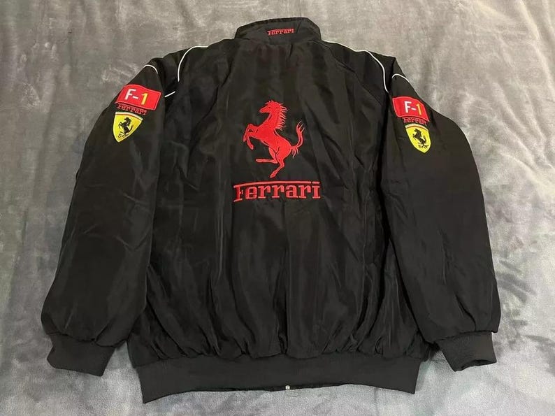 Unisex Ferrari F1 Racing Jacket – White Embroidered Cotton Padded ...