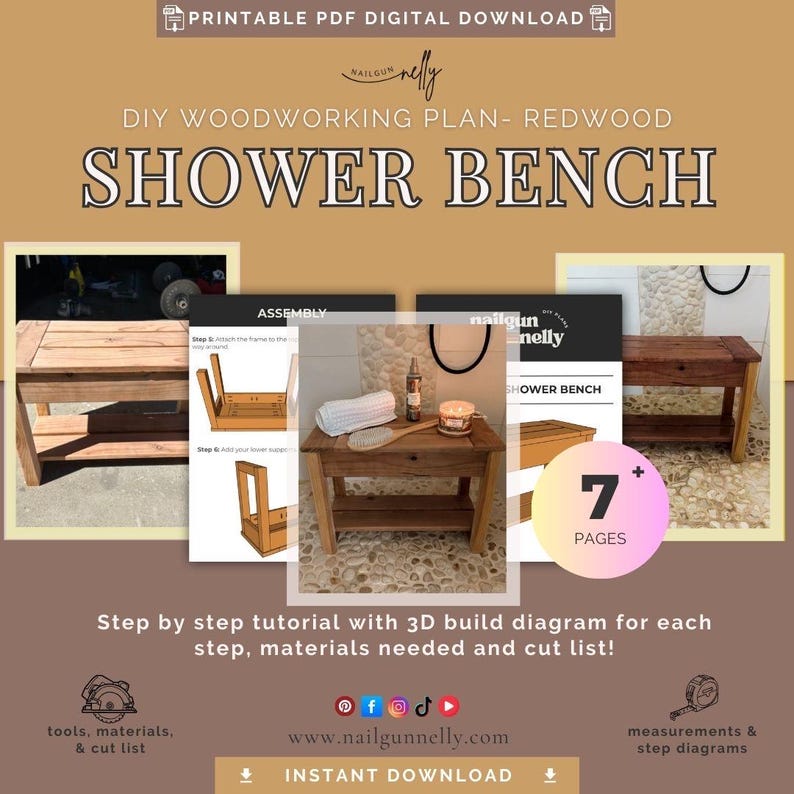 Redwood Shower Bench Woodworking Plans | DIY Spa Bench (PDF Pattern) - Etsy