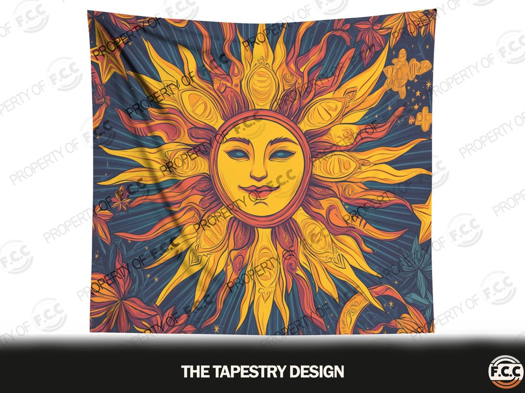Psychedelic Folk Sun With Floating Stars and Sacred Halos Spiritual ...
