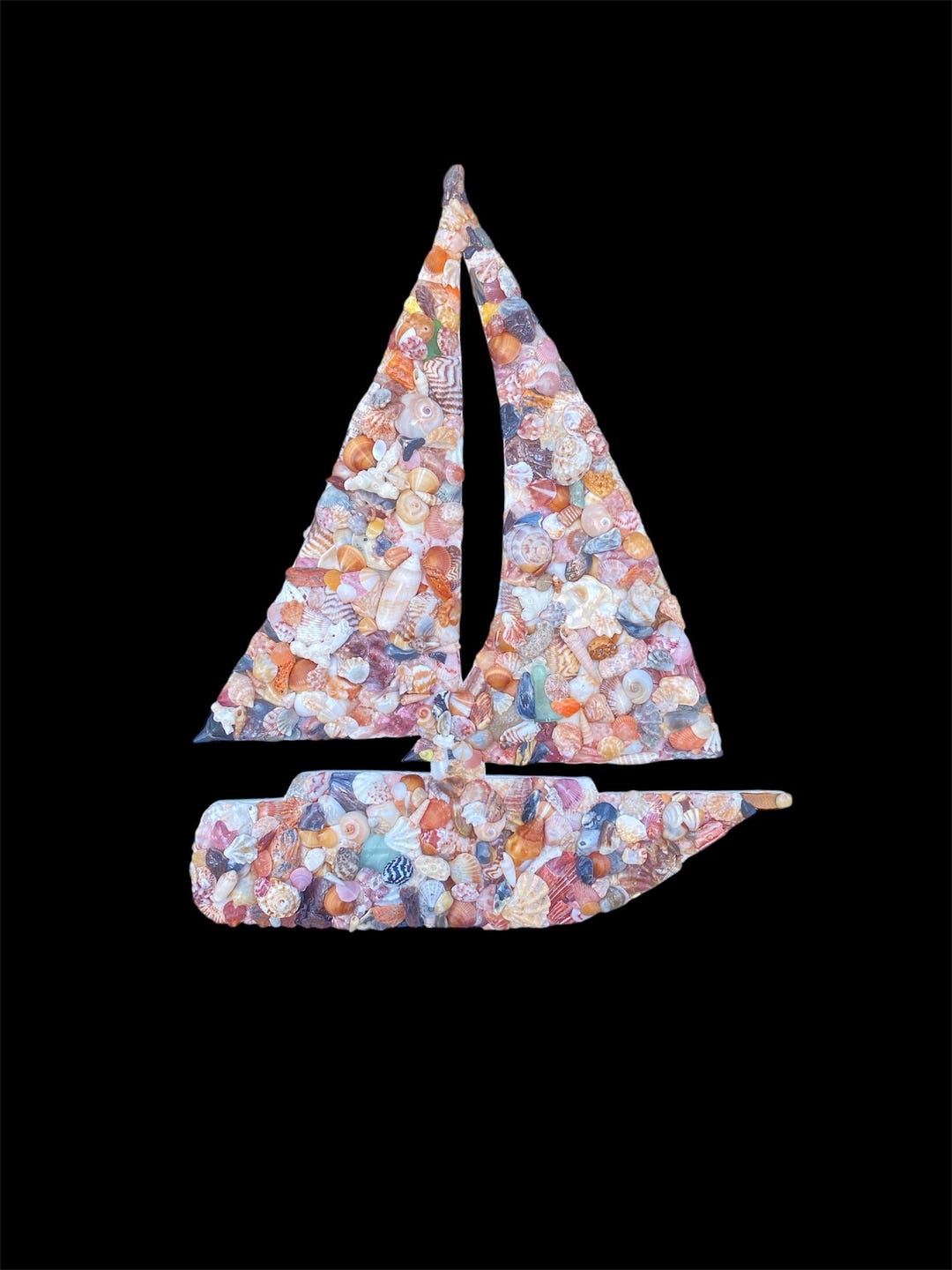 Sailboat Wall Art Made With Real Seashells – Nautical Coastal Beach ...