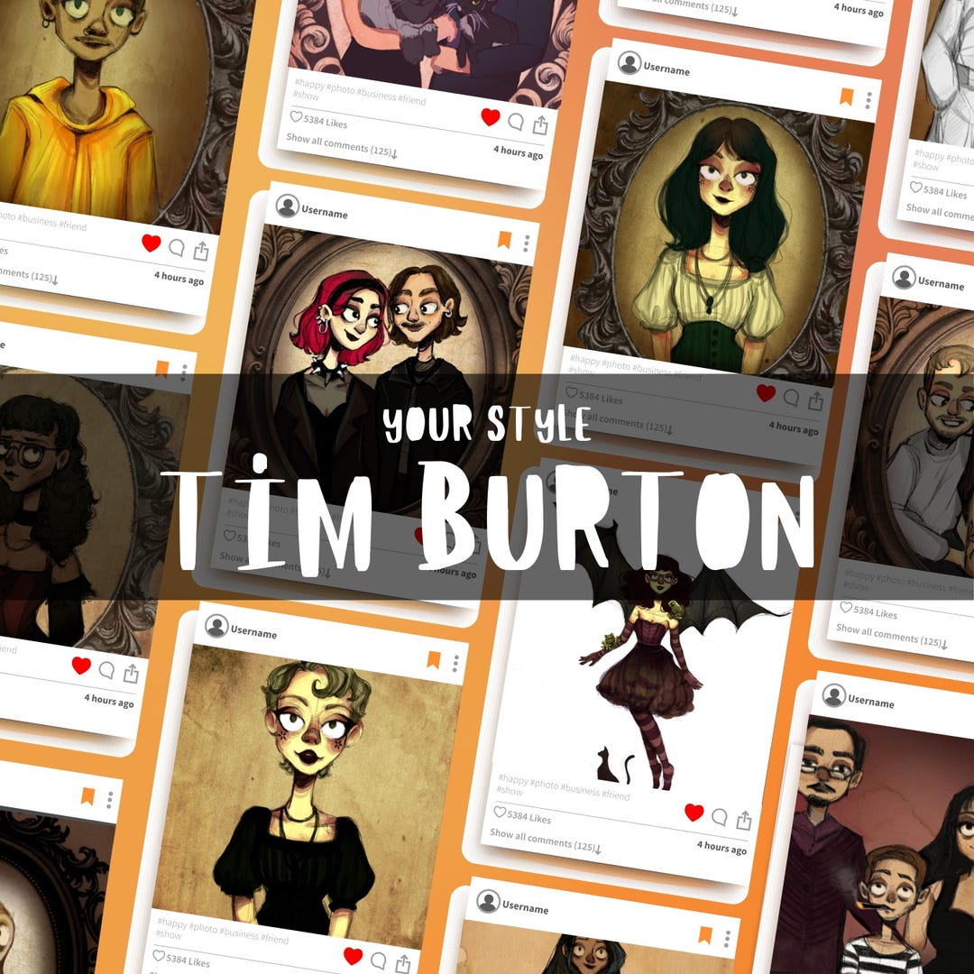 Tim Burton Inspired Family Portrait | Custom Dark Cartoon Art for ...