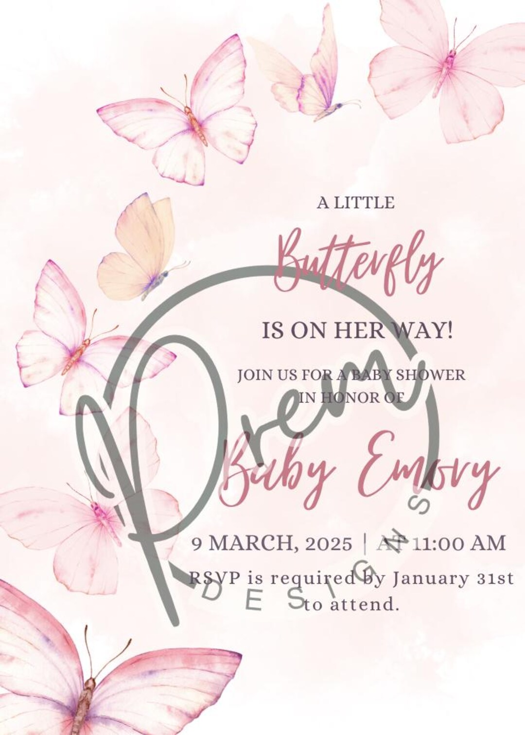 Butterfly Themed Baby Shower Template - Etsy