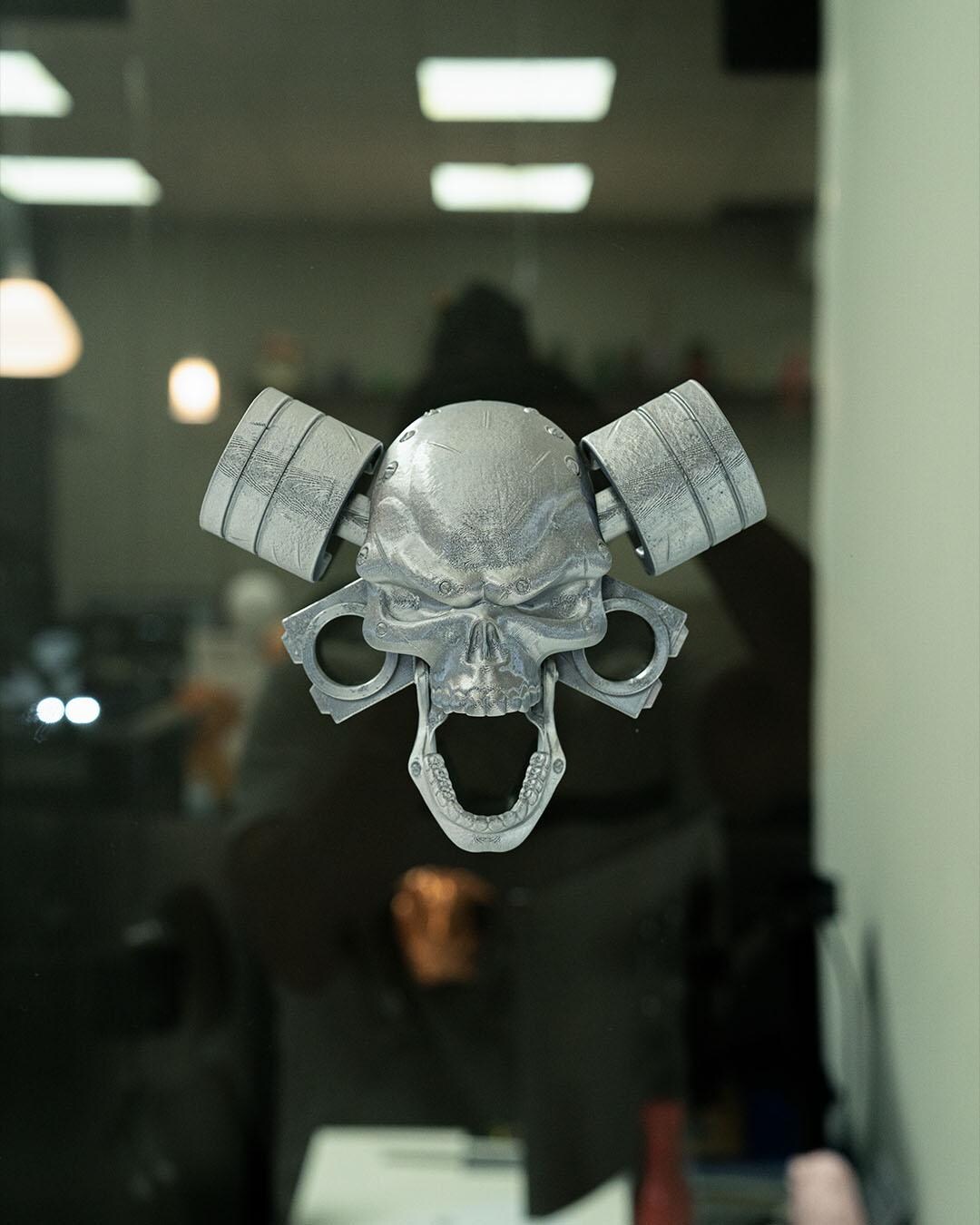 3D Printed Skull Engine Wall Art – Piston Skull Garage Decor ...