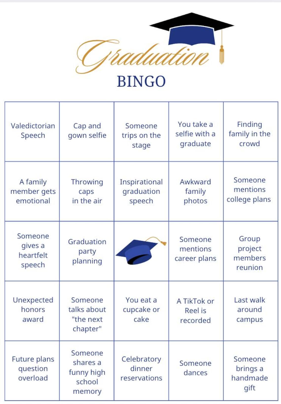 Printable Graduation Bingo Card - Etsy