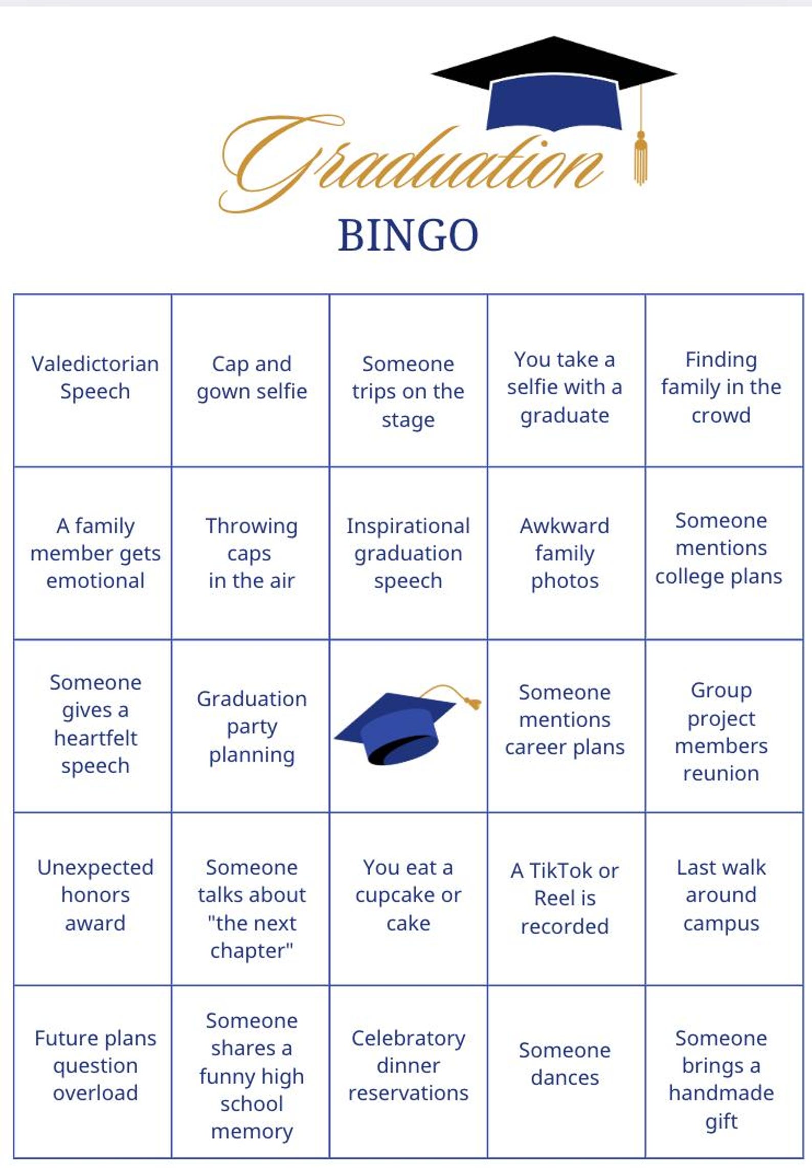 Printable Graduation Bingo Card - Etsy
