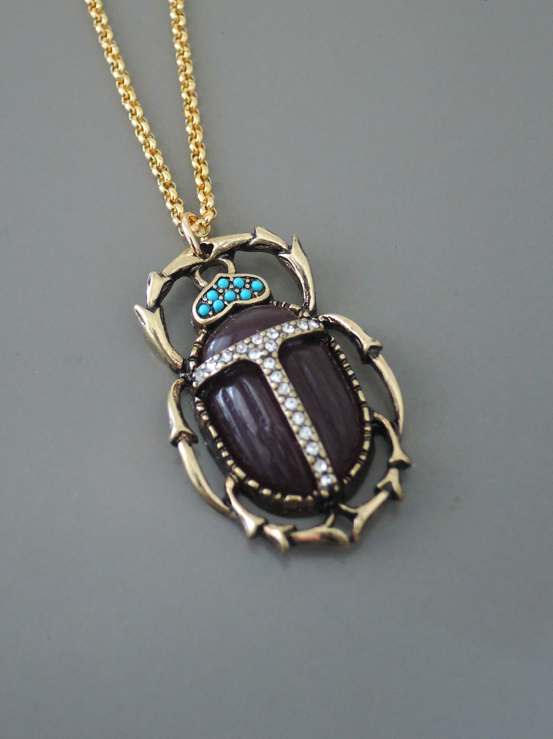 Vintage Jewelry - Scarab Necklace - Vintage Inspired Necklace - Purple ...