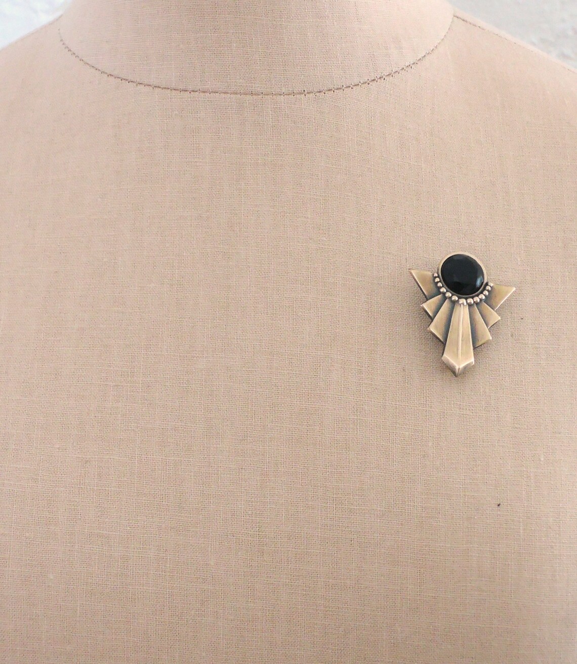 Vintage Art Deco Brass Brooch With Black Glass Stone - Etsy UK