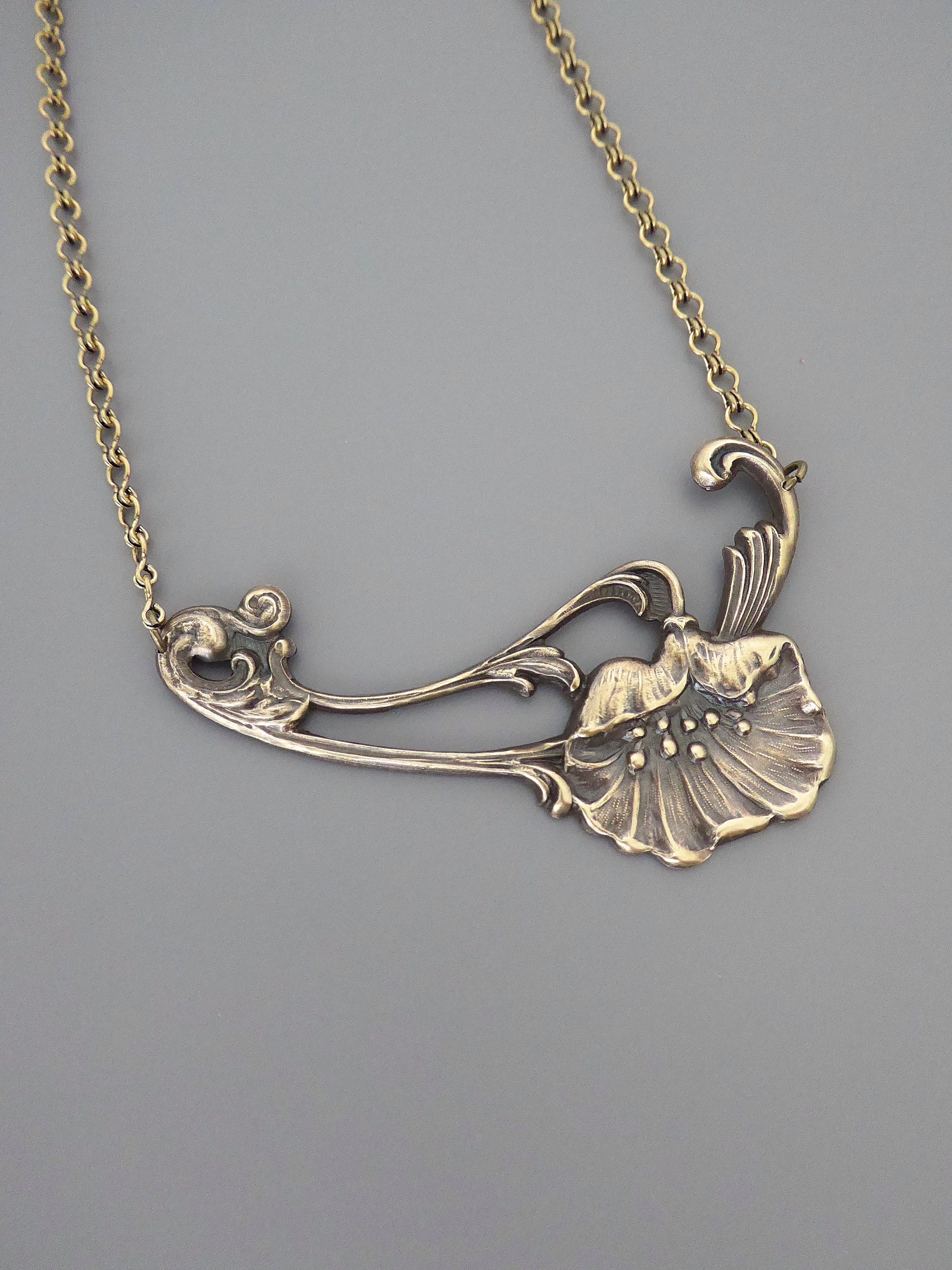 Vintage Brass Poppy Flower Necklace: Art Nouveau Choker Jewelry - Etsy