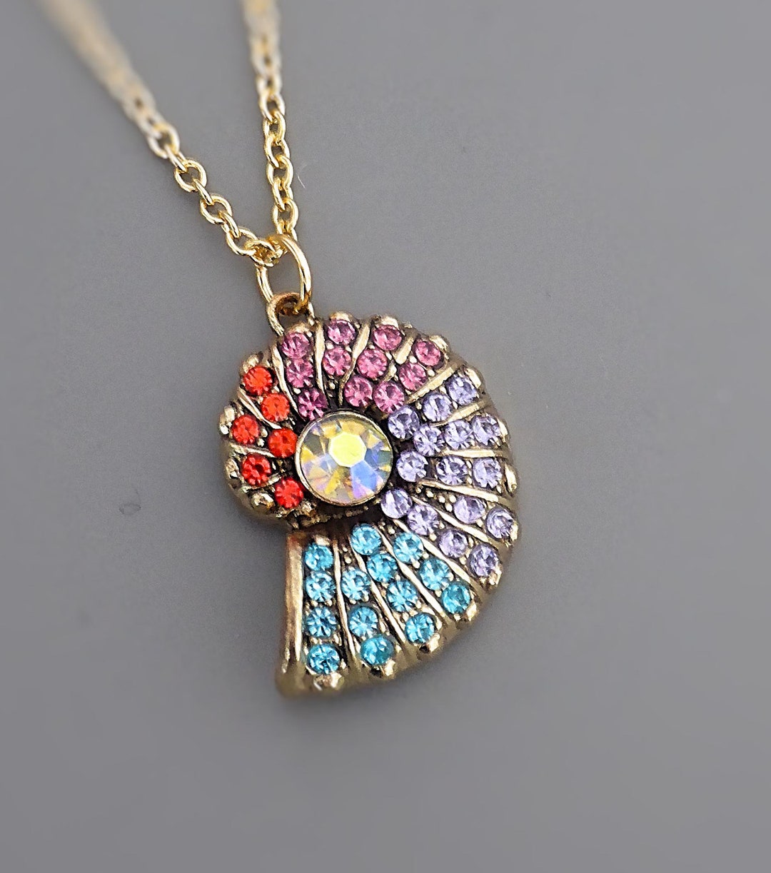 Vintage Inspired Crystal Nautilus Shell Necklace - Gold Plated - Etsy