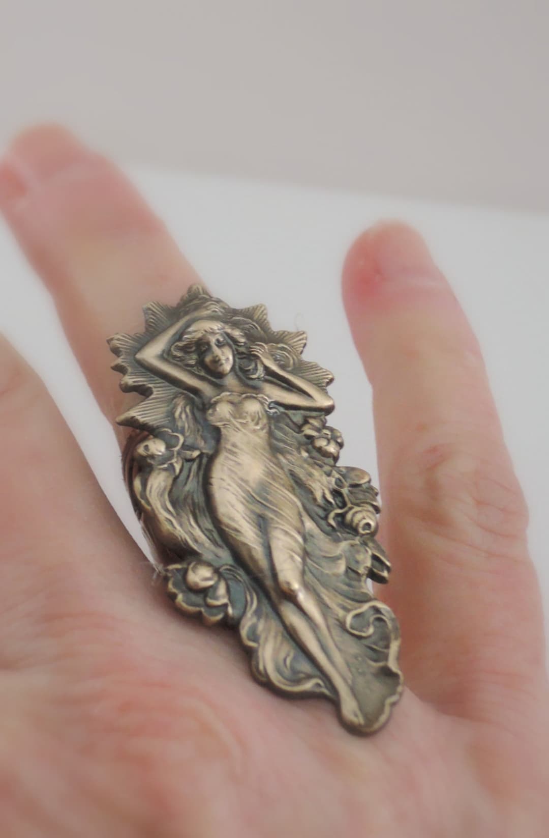Art Nouveau Brass Ring: Adjustable Floral Statement Jewelry - Etsy