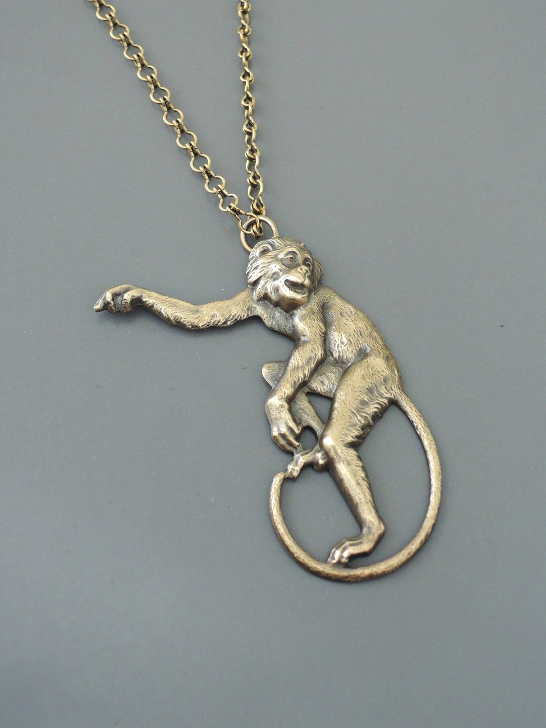 Vintage Jewelry - Monkey Jewelry - Brass Jewelry - Monkey Necklace ...