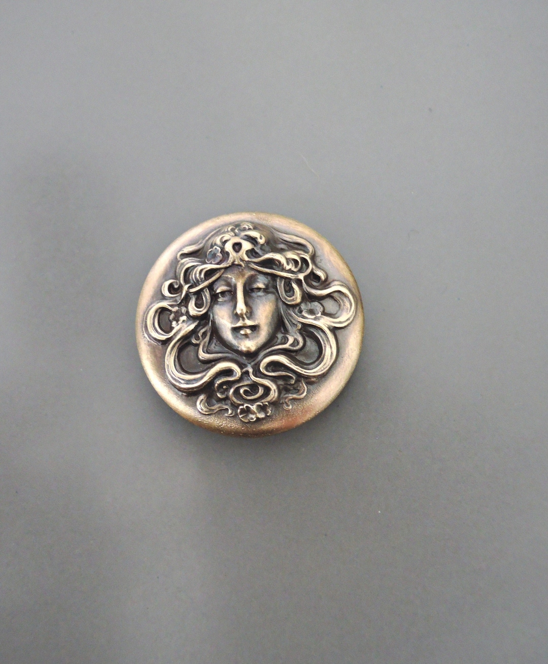 Vintage Art Nouveau Brooch: Alphonse Mucha Woman, Brass Jewelry - Etsy