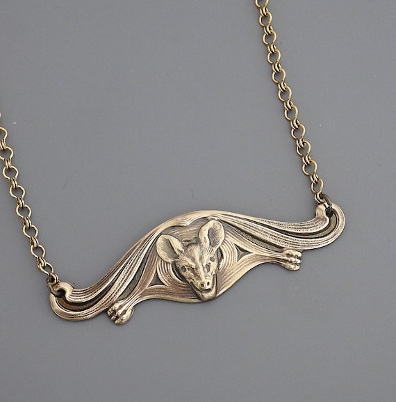 Vintage Jewelry Vintage Necklace Vampire Flying Bat Necklace Victorian Goth Necklace Brass Necklace Chloe s Vintage Jewelry Etsy