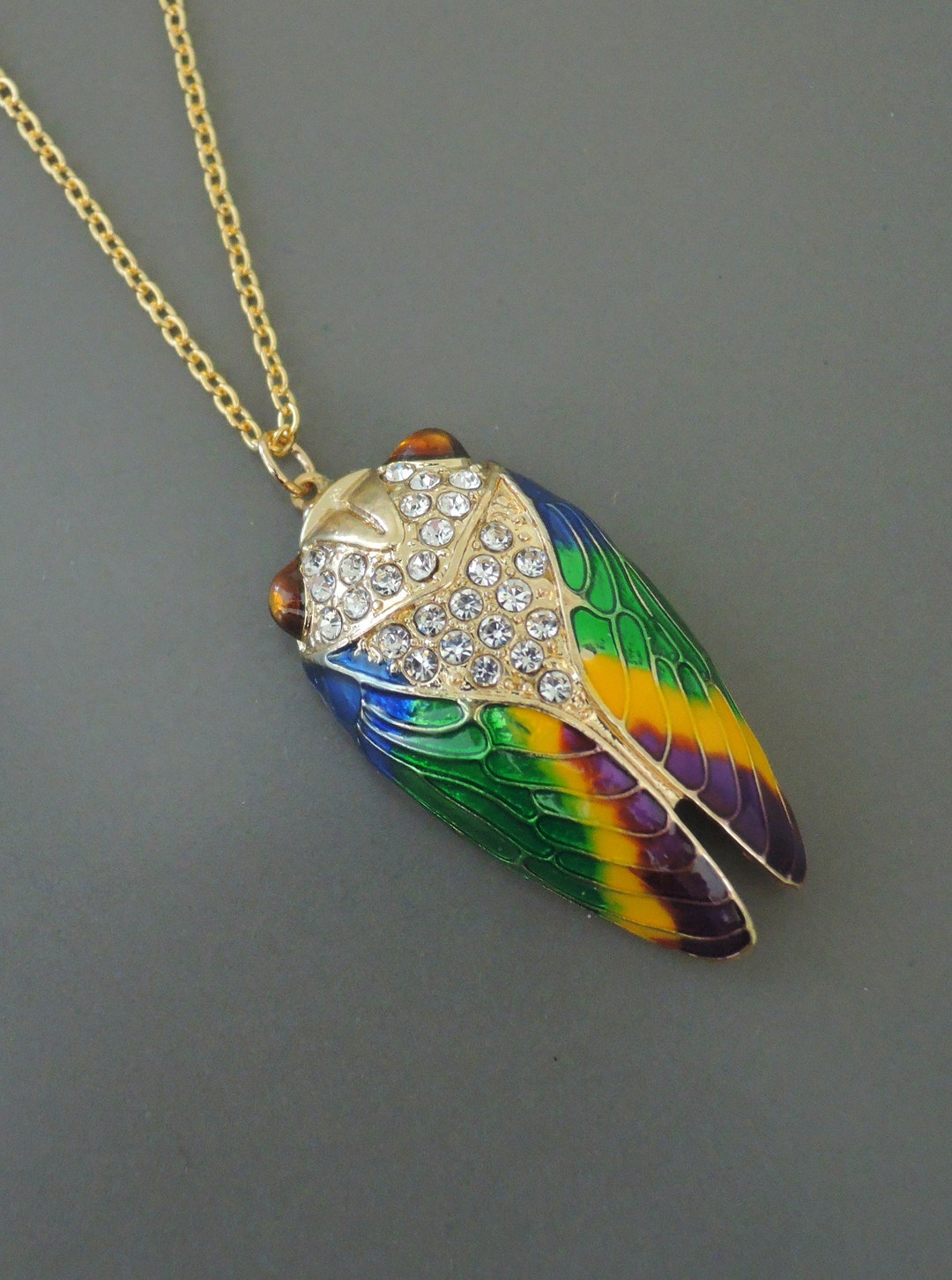 Vintage Inspired Cicada Necklace: Enamel Insect Jewelry - Etsy