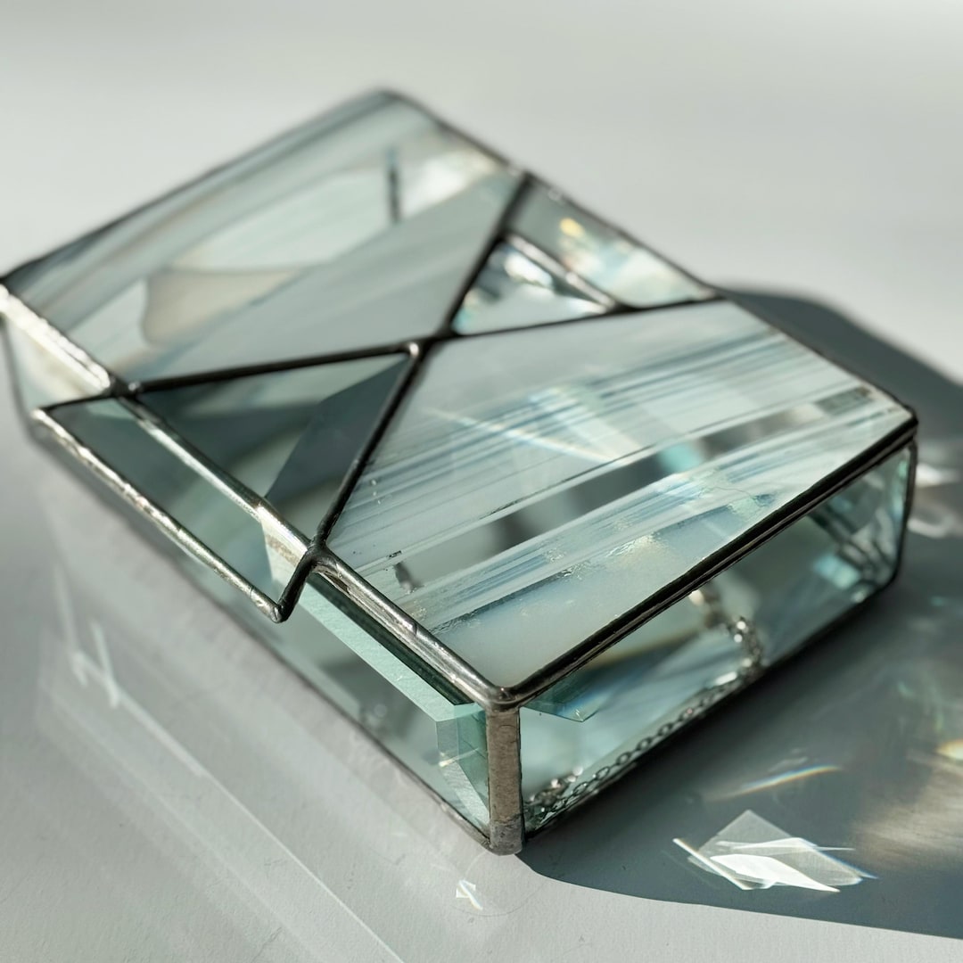 White Stained Glass Trinket Box: Beveled Triangle Lid - Etsy
