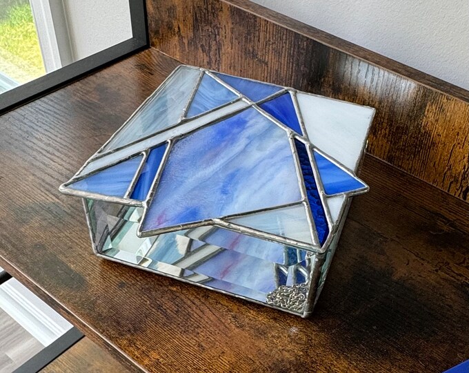 Stained Glass Jewelry Box, Cobalt Blue Stained Glass Box, Star of David ...