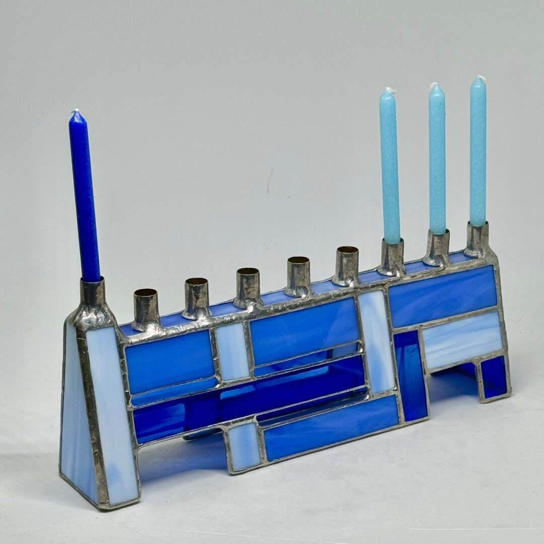 Woven-look Hand Crafted Stained Glass Chanukah Menorah, Hanukkah ...