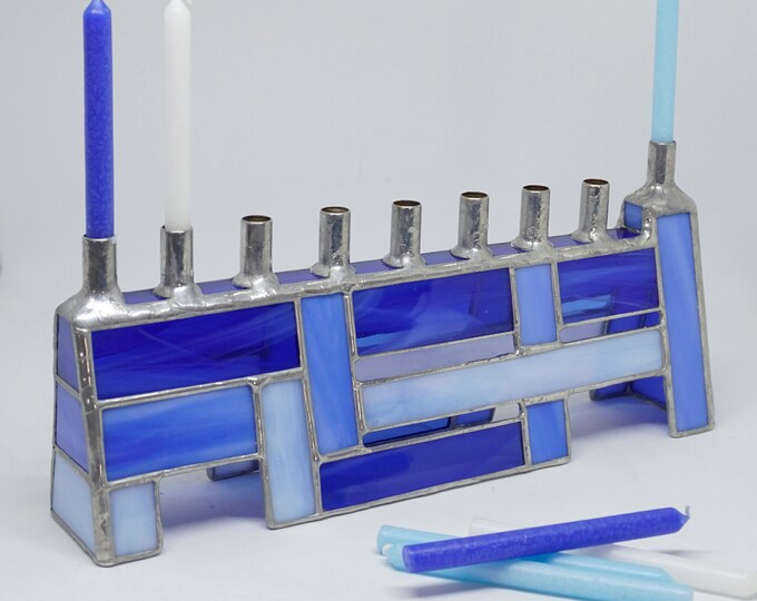 Stained Glass Chanukah Menorah, Star of David, Judaica, Beach Tone ...